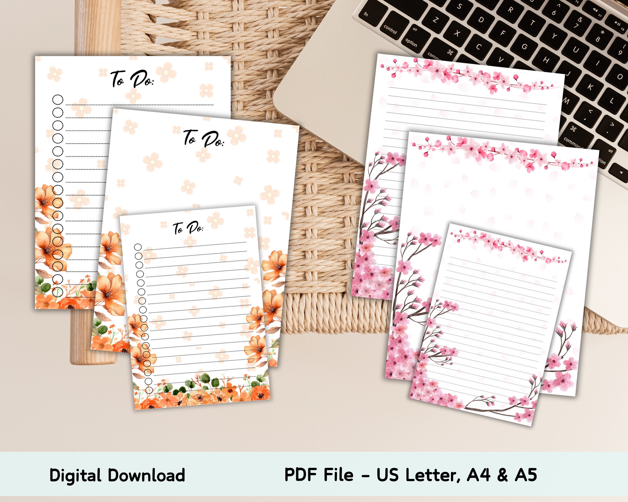 Floral Prints Writing Paper, Flower Stationery Paper, Floral Printable ...