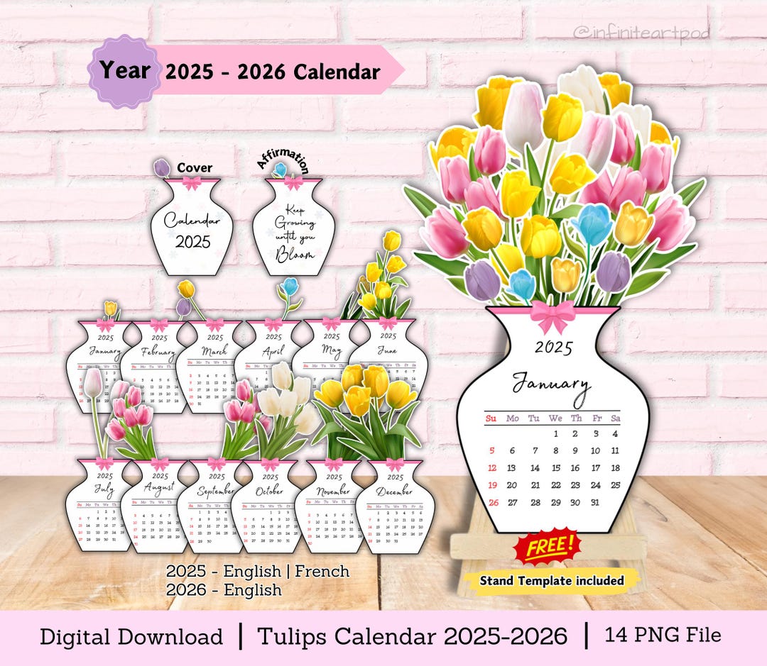 Tulips Calendar, Floral Calendar, Flower Calendar, Desk Calendar ...
