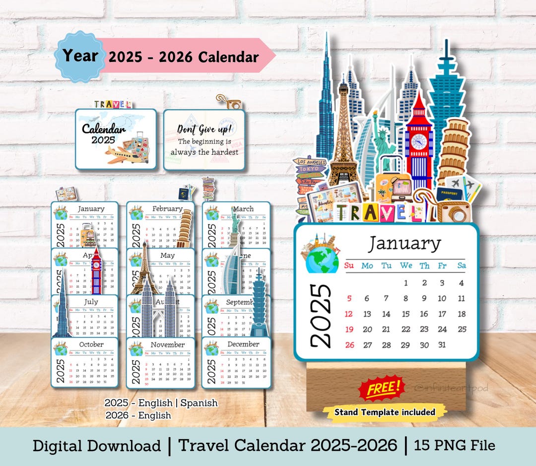 Travel Calendar, Iconic Destination Calendar, Desk Calendar, Calendar ...