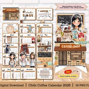 Chibi Coffee Desk Calendar 2026, Coffee Shop Calendar, Desk Calendar ...