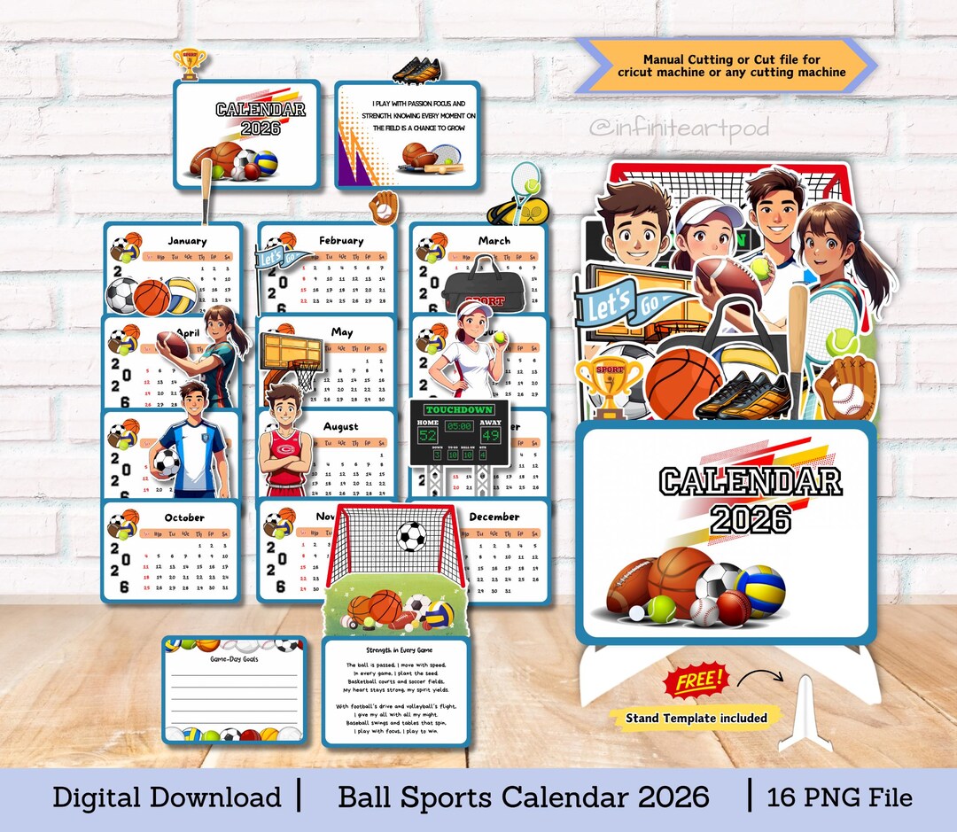Ball Games Calendar, Sports Variety Calendar, Athletic Desk Calendar ...