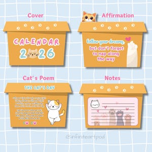 Cat Calendar, Kawaii Cat Calendar, Cat in Box Calendar, Desk Calendar ...