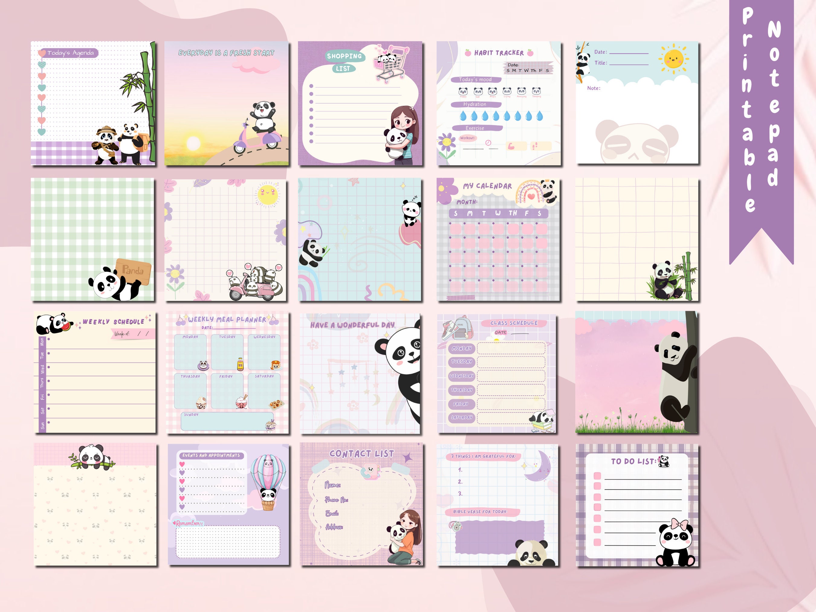 Panda Notepad Printable, Panda Memo Pad Printable, Notepad Printable ...