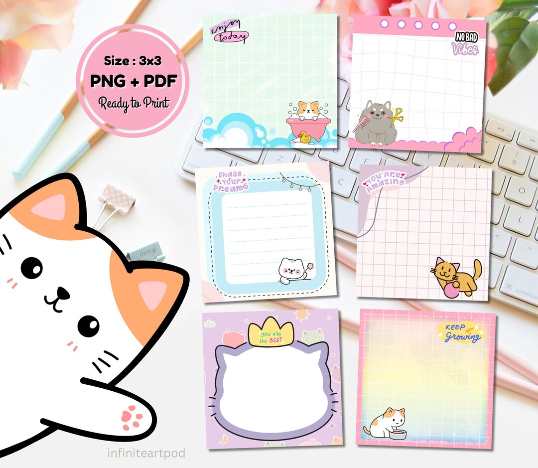 Kawaii Cat Notepad, Printable Notepad, Memopad, to Do List, Stationery ...