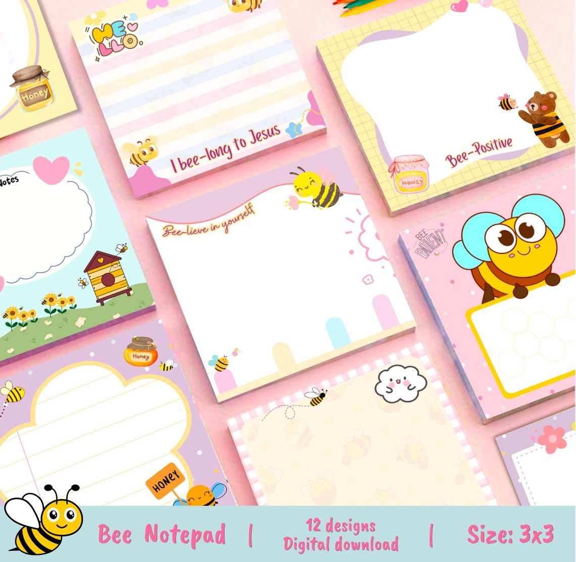 Bee Notepad, Bee Memopad, Bee Positive Notepad, Kawaii Notepad ...