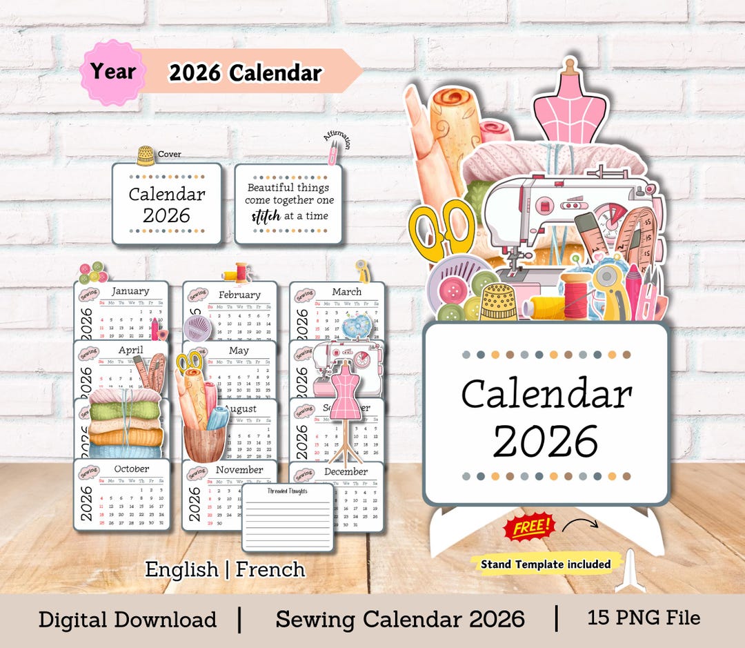 Sewing Desk Calendar 2026: PNG DIY Cut File (digital Download) - Etsy