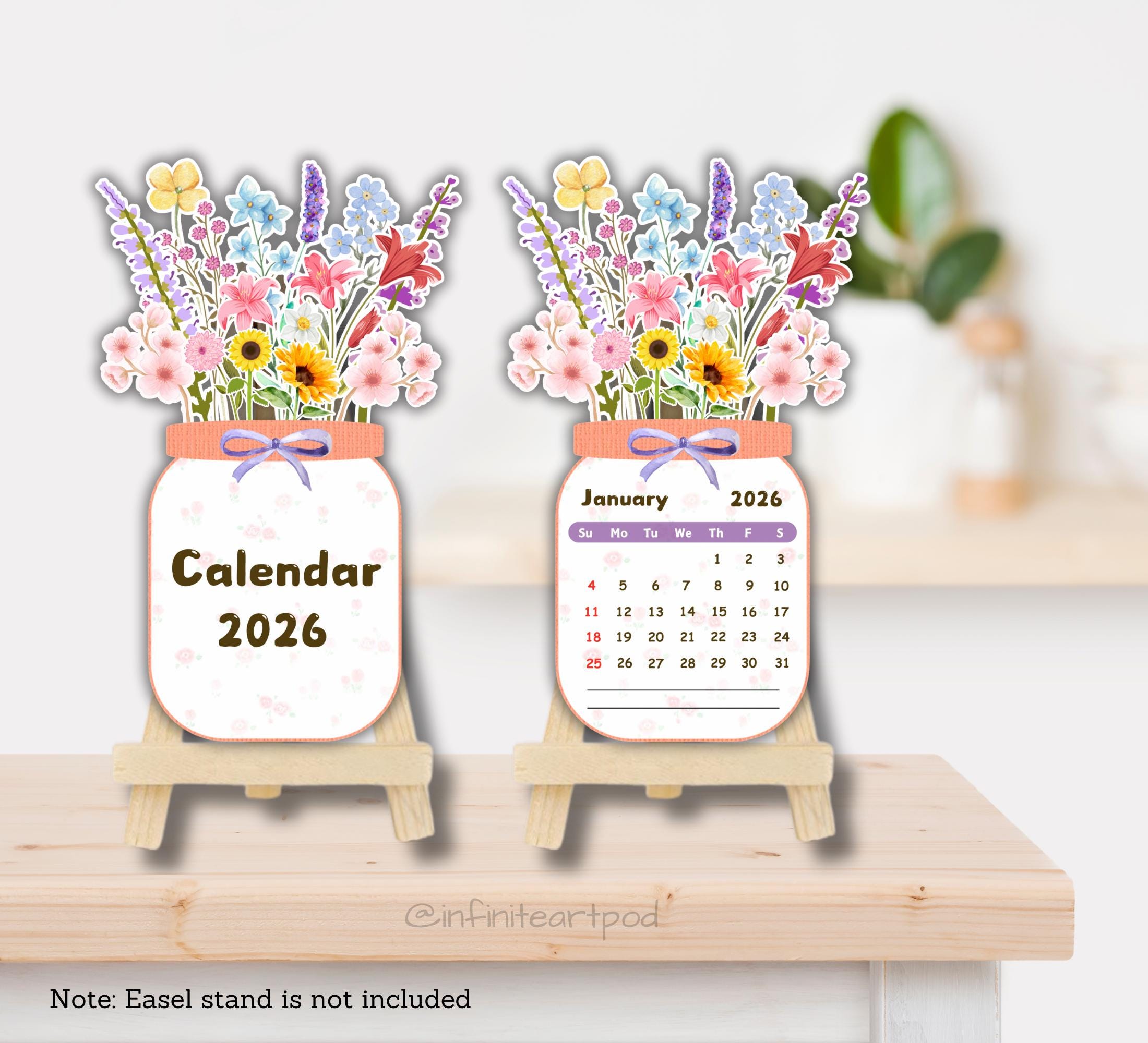 Floral Desk Calendar, Flower Calendar 2026, Calendar Template ...