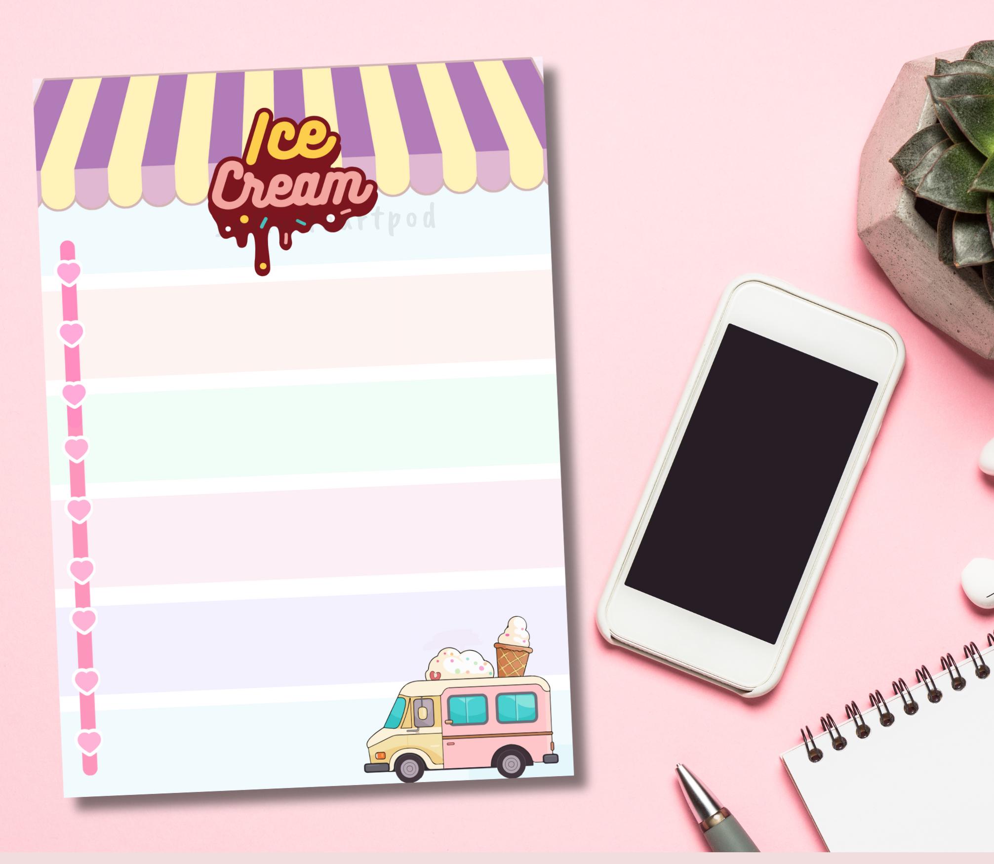 Ice Cream Notepad, Kawaii Notepad, Ice Cream to Do List, Memopad ...