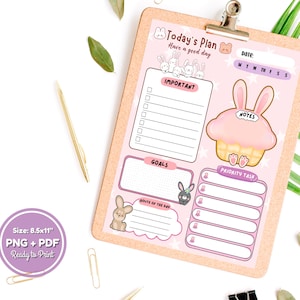 Bunny Notepad, Bunny Planner, Daily Planner, Monthly Planner, Weekly ...