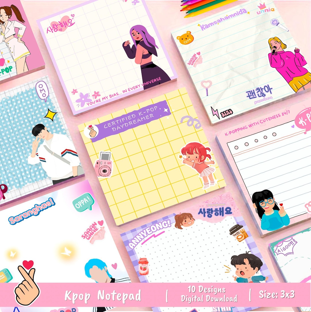 Kpop Printable Notepad: Korean Stationery, Kawaii Memo Pad (PDF ...