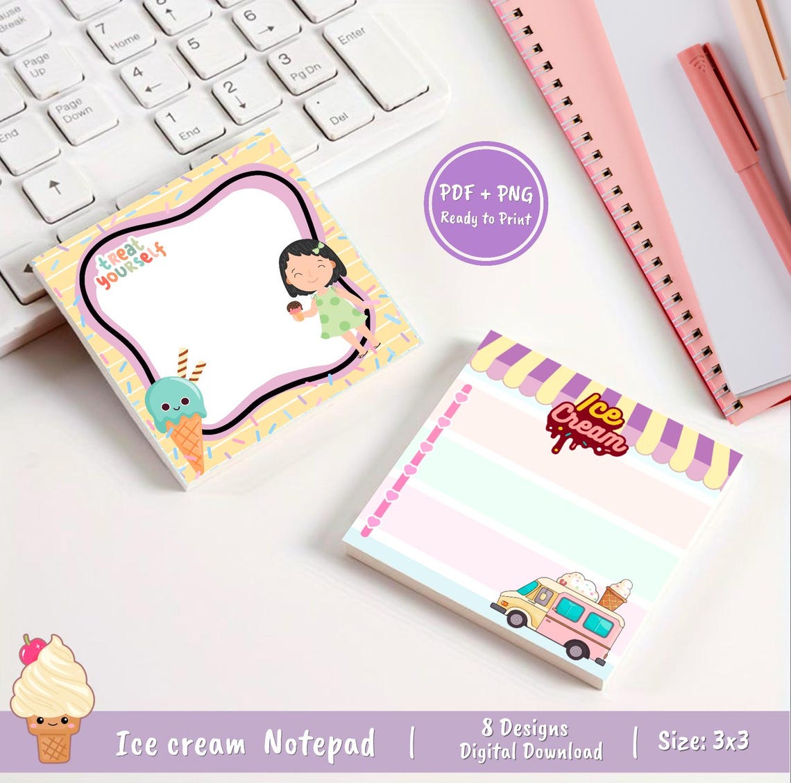 Ice Cream Notepad, Kawaii Notepad, Notepad Template, Memopad, to Do ...