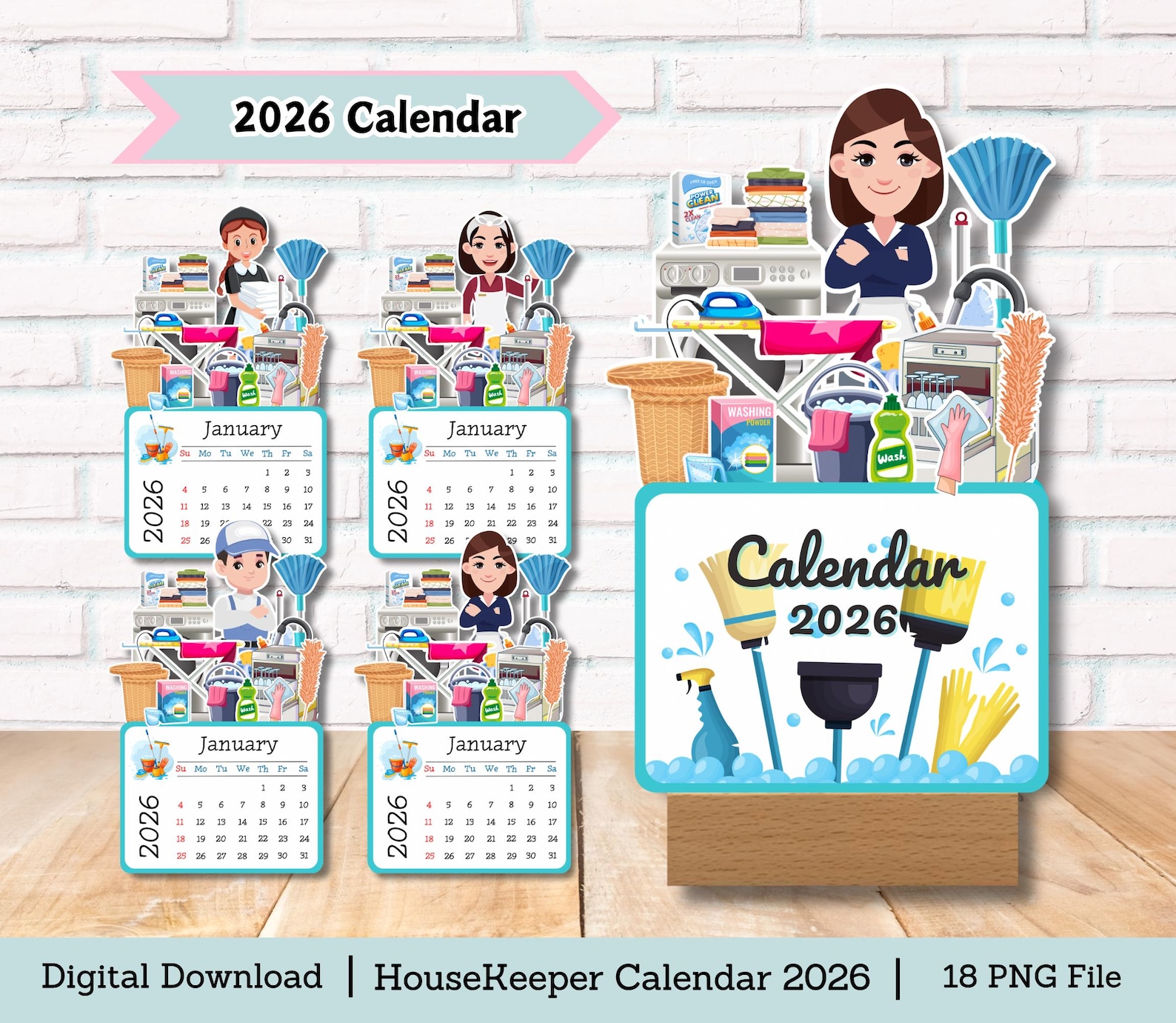 Housekeeper Calendar, Cleaner Calendar, Maid Calendar, Desk Calendar ...