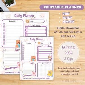 Bear Daily Planner, Bear Monthly Planner, Bear Weekly Planner, Bear ...