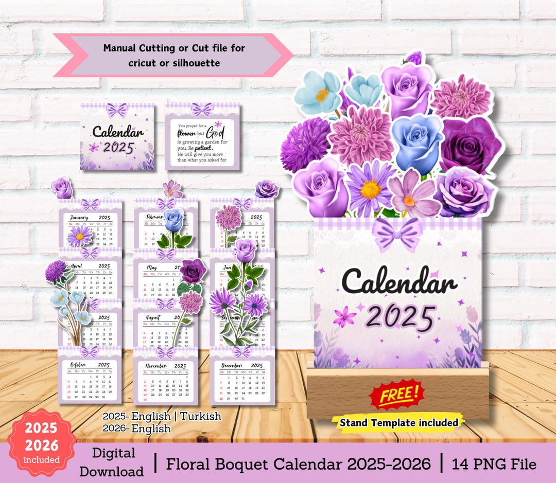 Floral Calendar, Flower Bouquet Calendar, Floral Desk Calendar, Diy ...