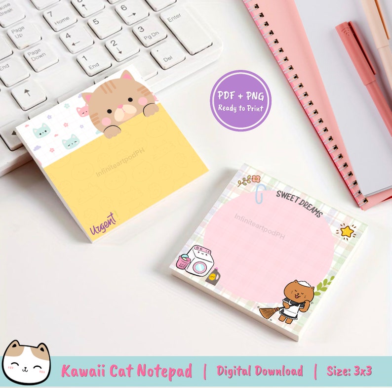 Kawaii Cat Notepad, Cat Memo Sheet, Cat Notepad Template, Printable ...
