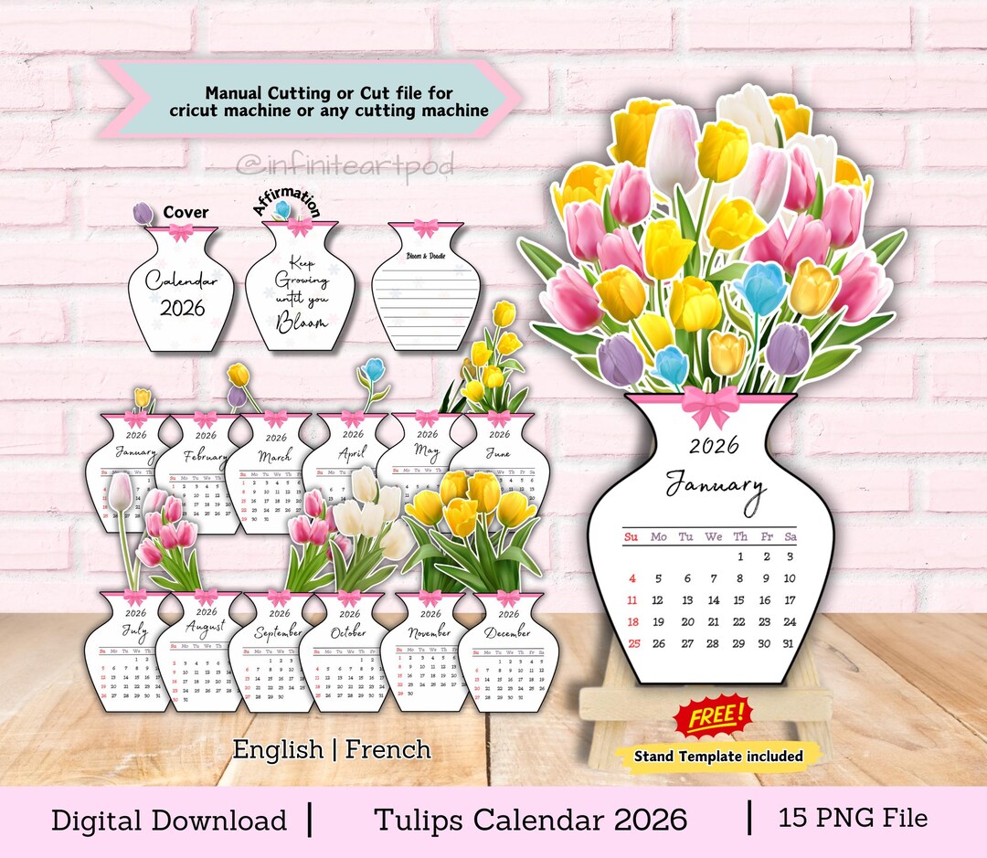 Tulips Calendar, Floral Calendar, Flower Calendar, Desk Calendar ...