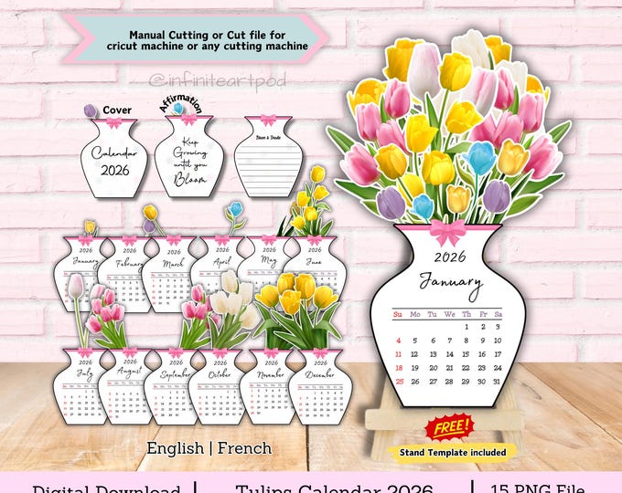 Tulips Calendar, Floral Calendar, Flower Calendar, Desk Calendar ...
