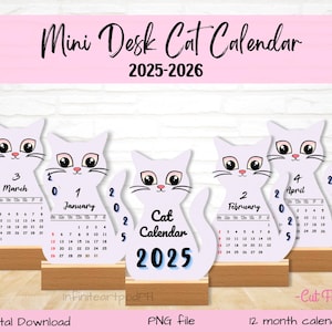 Cat Calendar, Desk Calendar, Mini Calendar, Printable Calendar, Cat ...