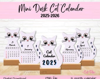 Cat Calendar 2025, Calendar 2025, Printable Desk Calendar, Mini ...