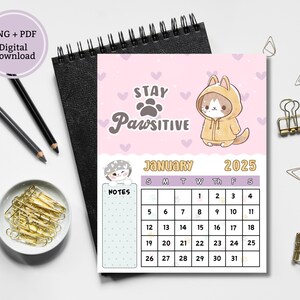 Cat Calendar 2025, Desk Calendar, Calendar Printable, Calendar 2025 ...