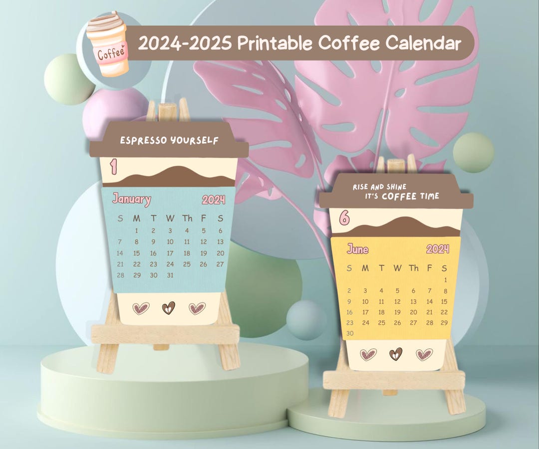 Coffee Cup Mini Calendar, Coffee Cup Desk Calendar, Coffee Printable ...
