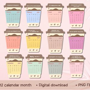 Coffee Cup Mini Calendar, Coffee Cup Desk Calendar, Coffee Printable ...