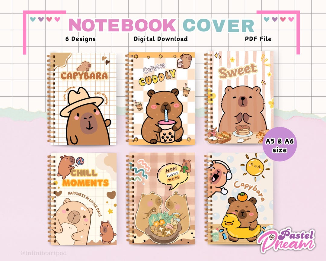 Capybara Notebook Cover, Printable Notebook, Journal Cover, A5 Notebook ...