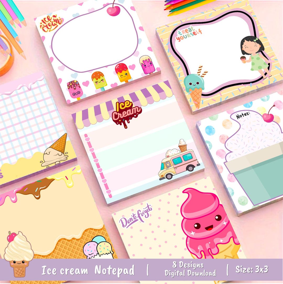 Ice Cream Notepad, Kawaii Notepad, Notepad Template, Memopad, to Do ...