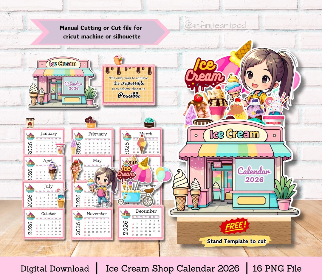 Ice Cream Shop Calendar, Sweet Calendar, Desk Calendar, Calendar 2026 ...