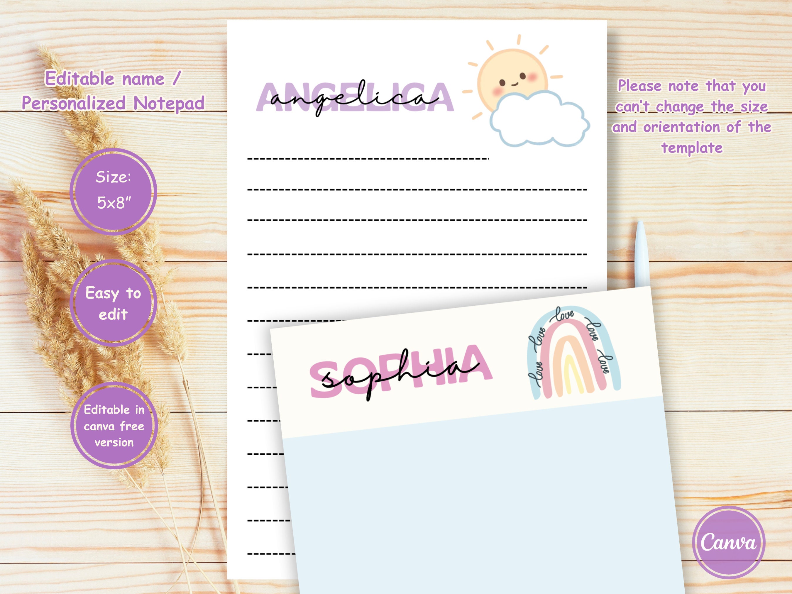 Personalized Name Notepad, Notepad Template, Editable Name Notepad, Custom Memopad, Custom ...