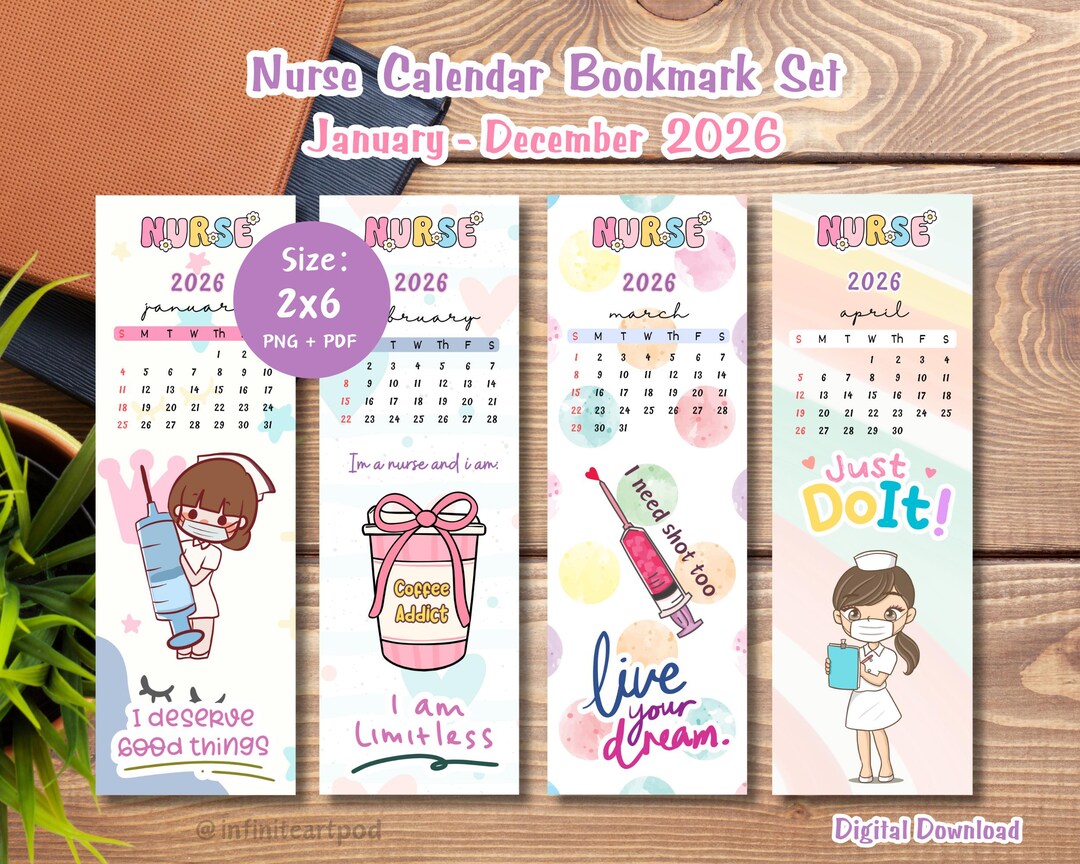 Nurse Bookmark Calendar, Bookmark Calendar Set, Nurse Calendar, Medical ...