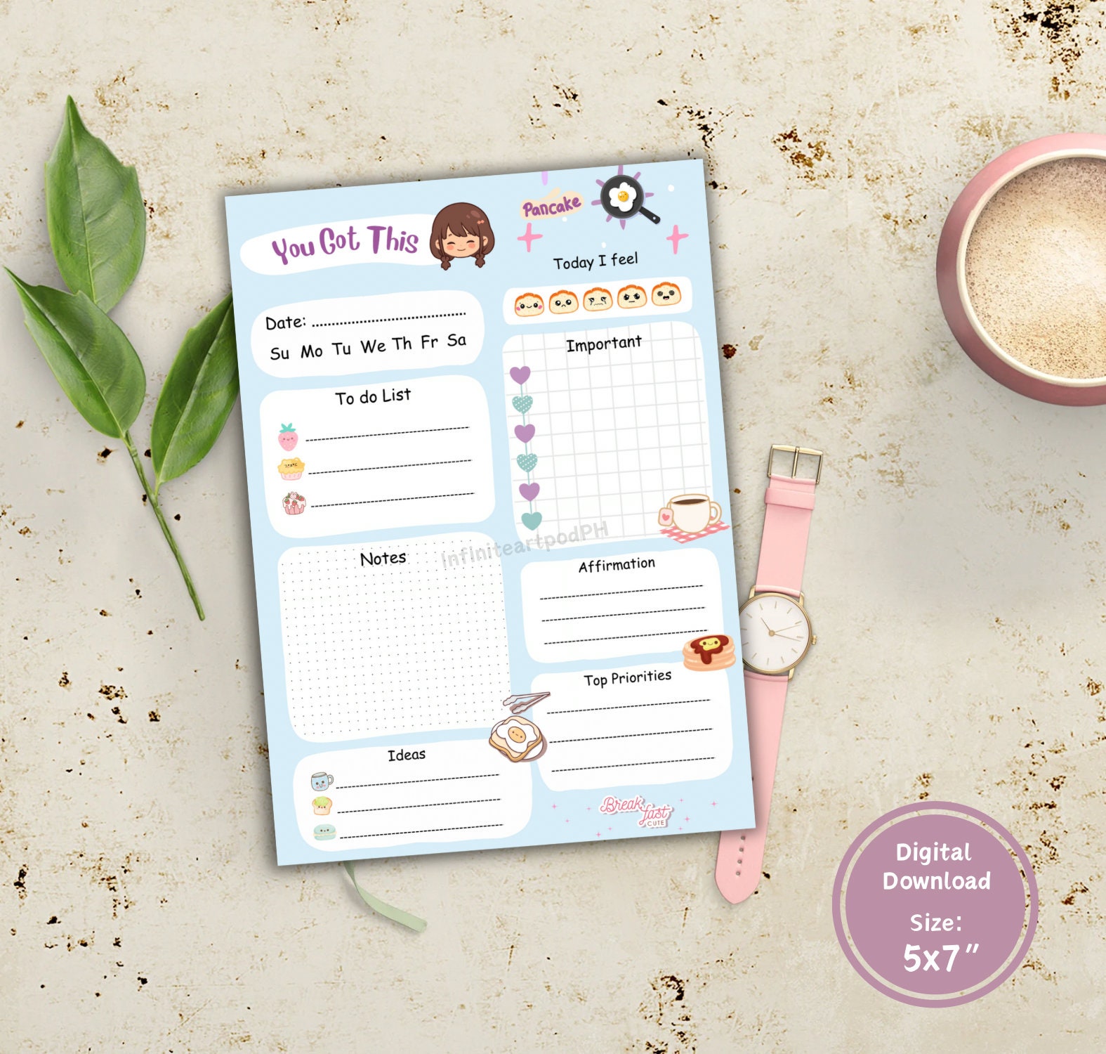 Breakfast Kawaii Notepad, Kawaii Notepad, Breakfast Kawaii Memo Pad, Printable Notepad, Notepad ...