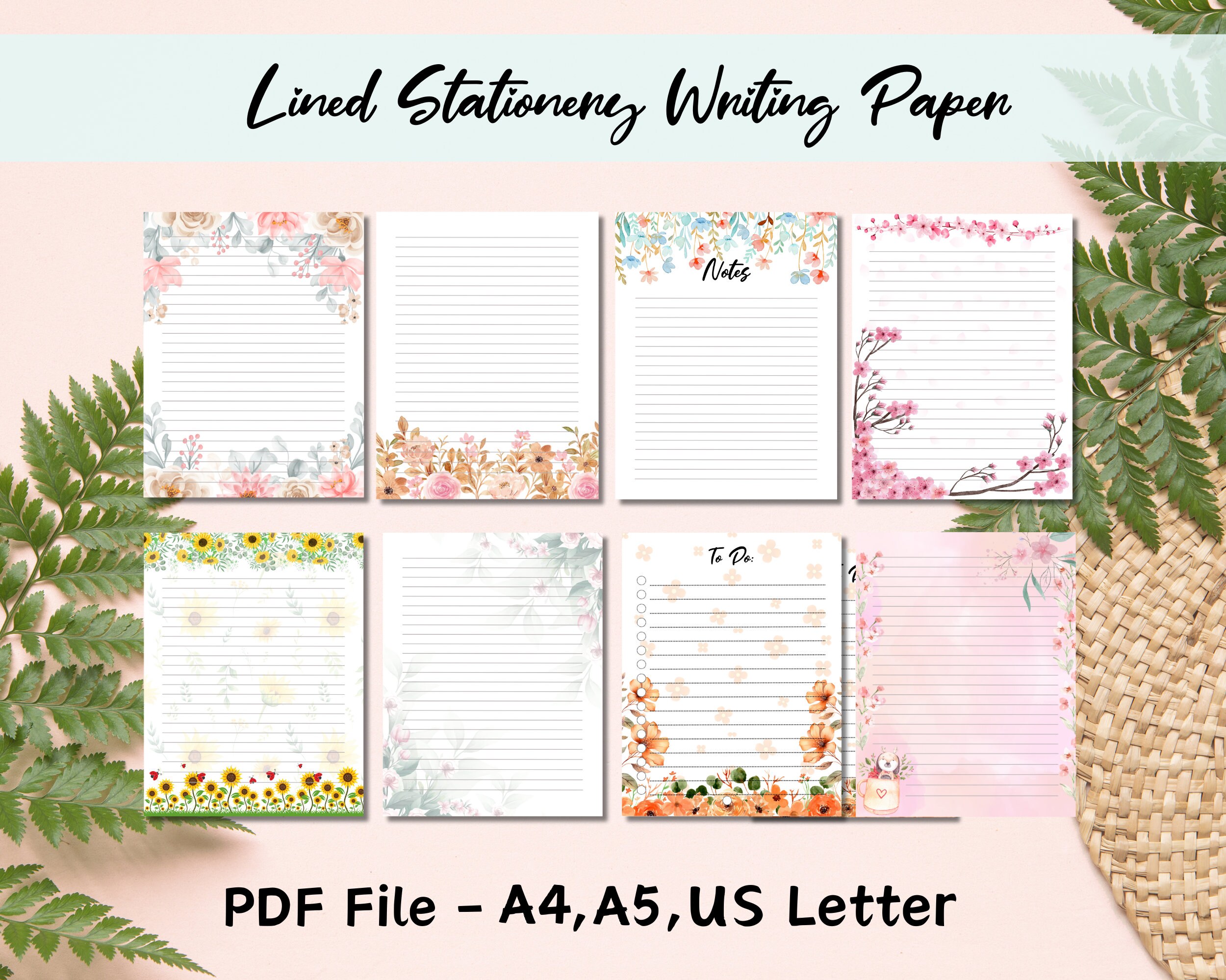 Floral Prints Writing Paper, Flower Stationery Paper, Floral Printable ...