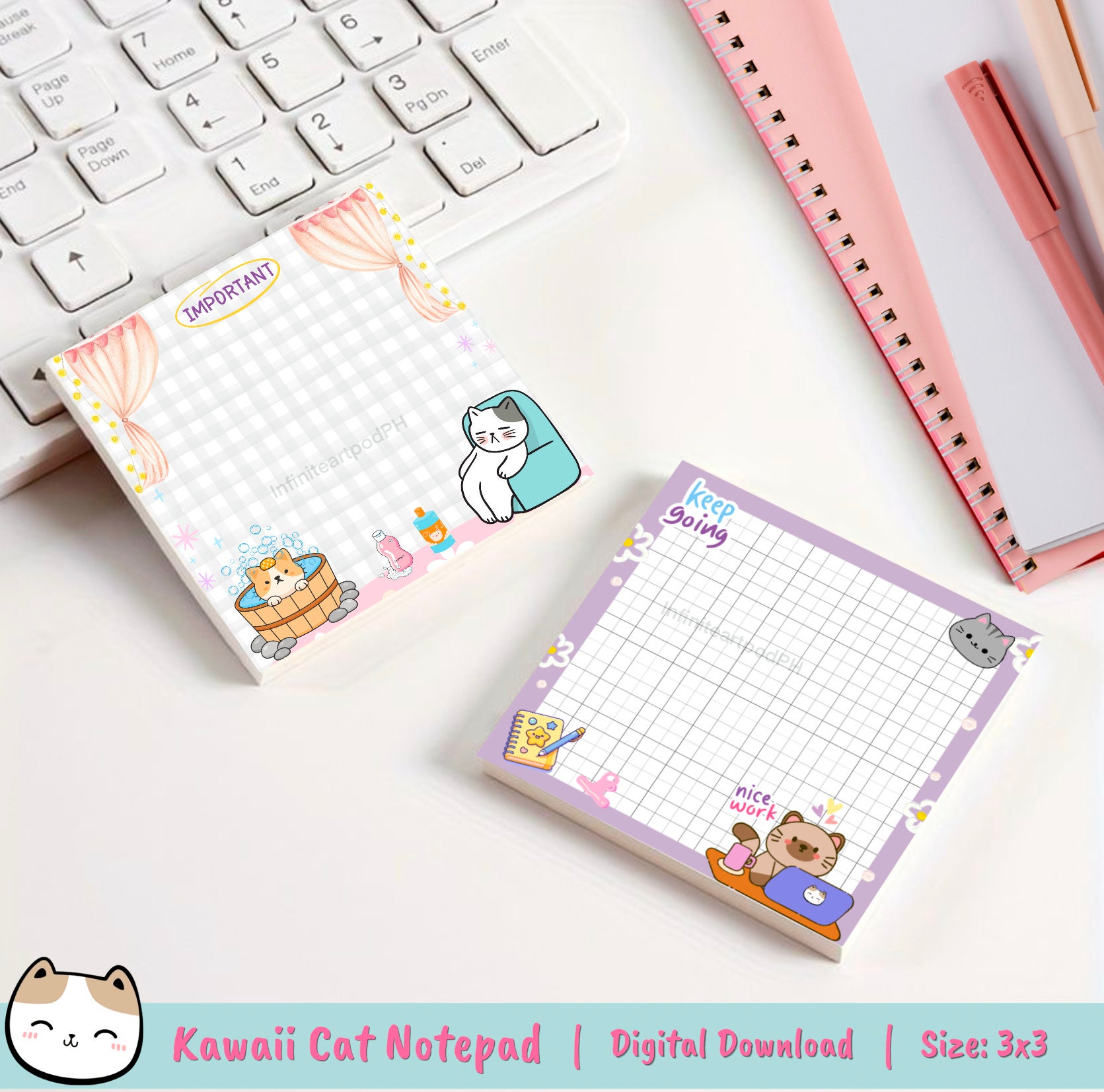 Kawaii Cat Notepad, Cat Memo Sheet, Cat Notepad Template, Printable ...