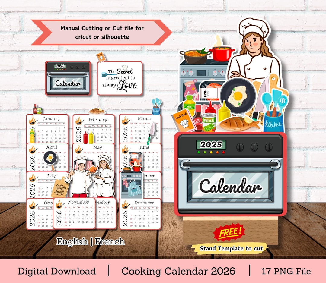 Cooking Calendar, Chef Desk Calendar, Culinary Calendar, Kitchen Theme ...