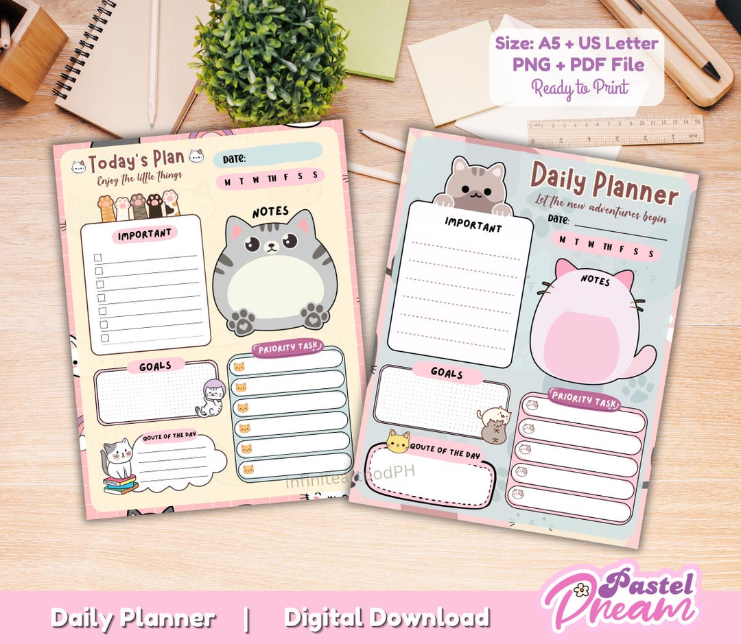 Cat Notepad, Cat Daily Planner, Daily Planner, Notepad Template ...