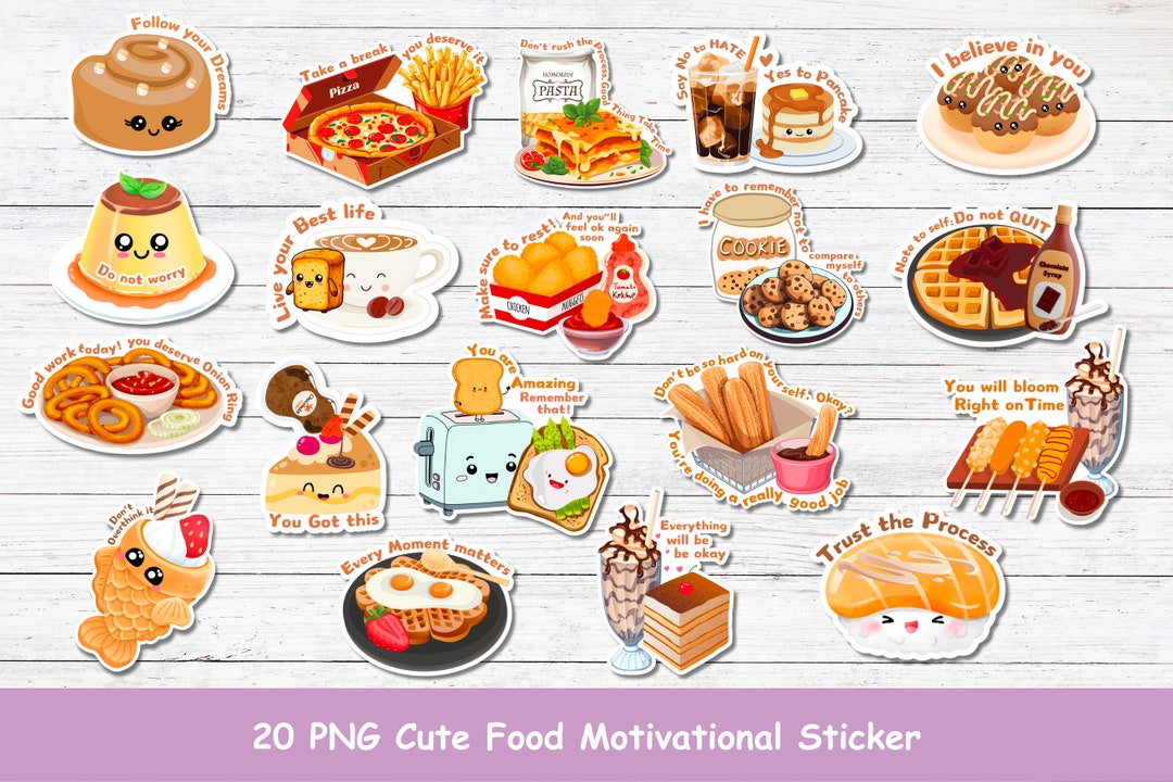 Cute Food Motivational Stickers, Cute Food Digital Stickers, Food ...