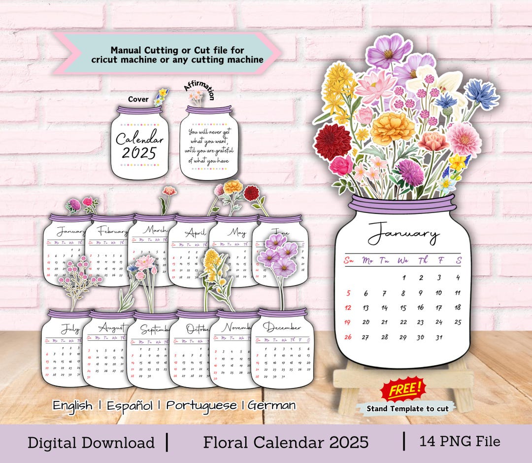 Calendario floral 2025, calendario de flores, calendario de escritorio ...