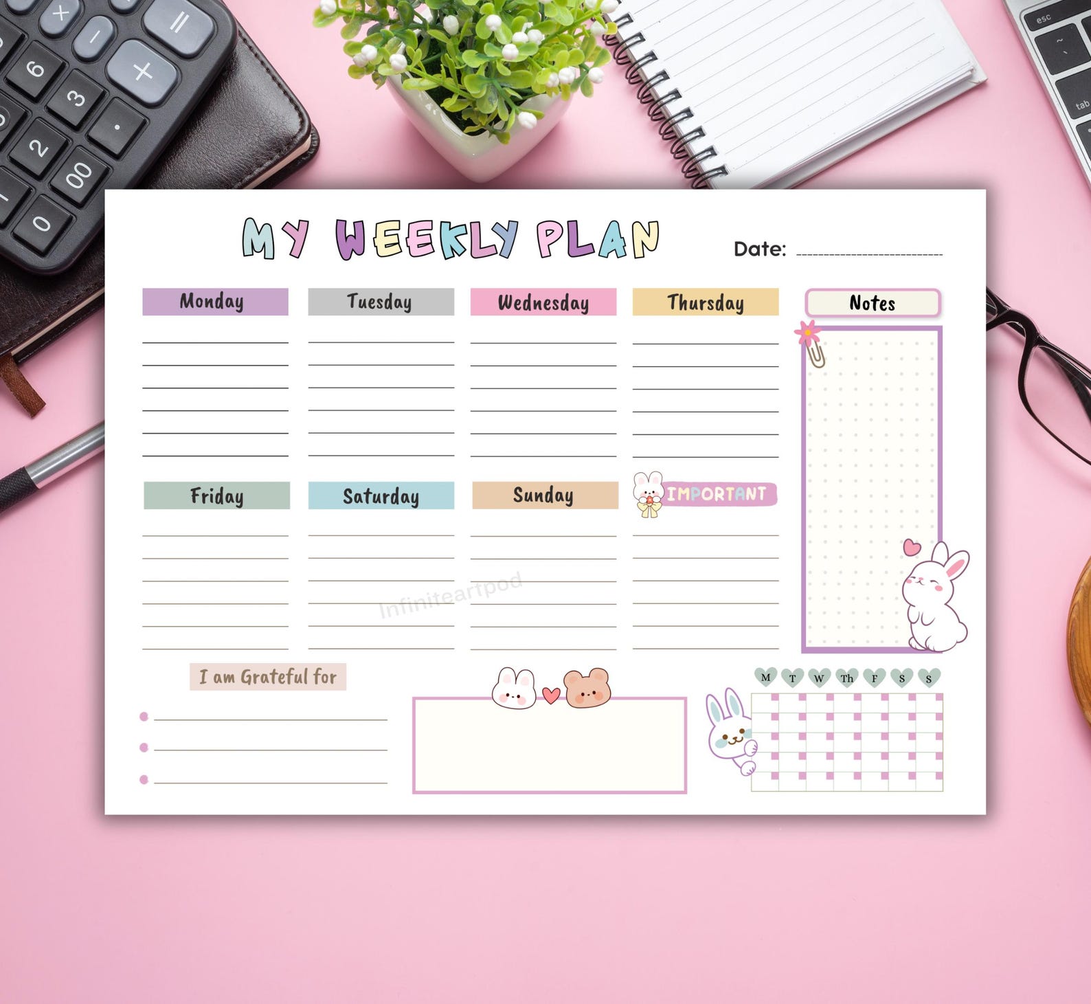 Bunny Daily Planner, Weekly Planner, Monthly Planner, to Do List, Cute ...