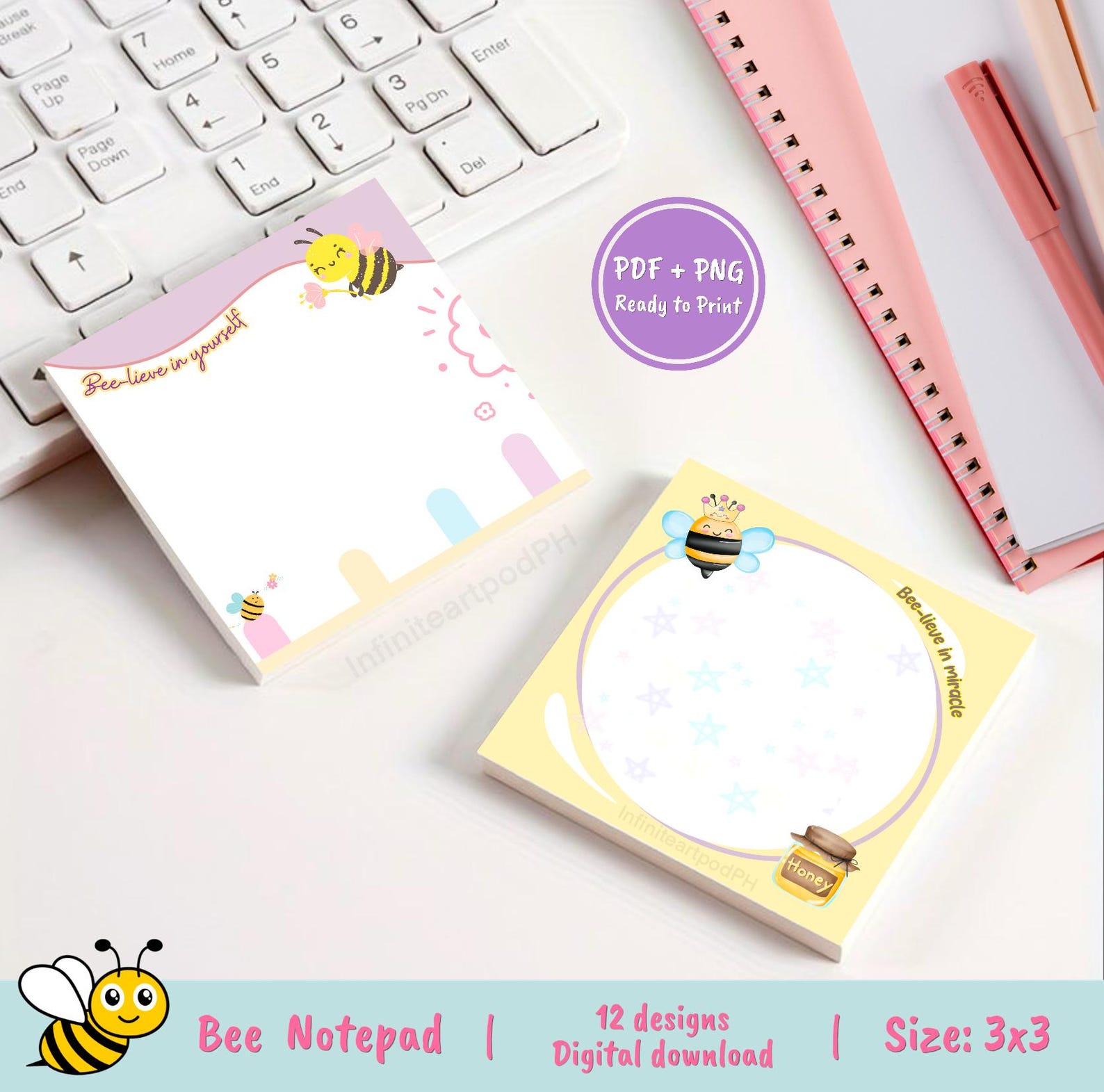 Bee Notepad, Bee Memopad, Bee Positive Notepad, Kawaii Notepad ...