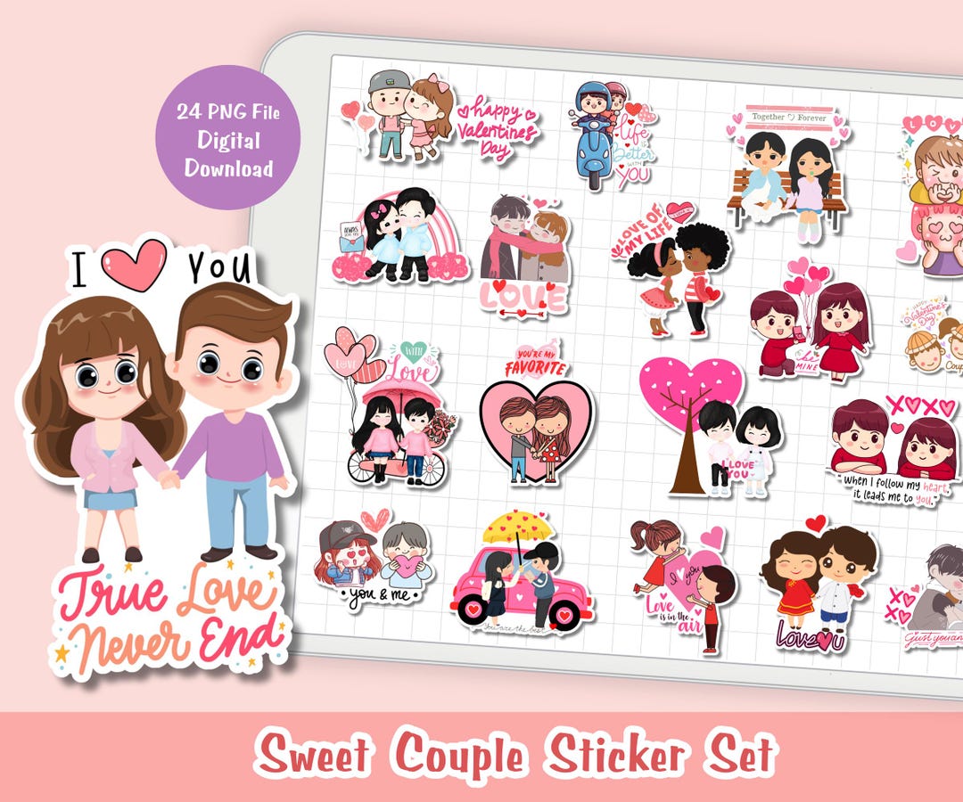 Sweet Couple Sticker Set, Valentines Sticker Pack, Couple Sticker ...
