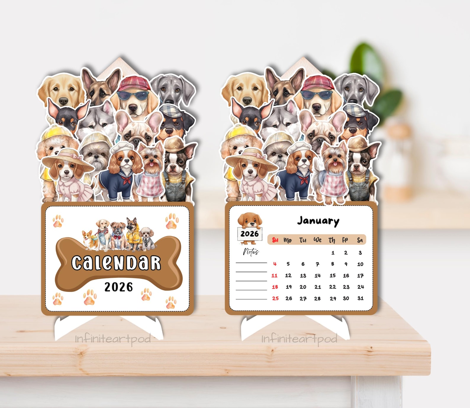 Dog Fashion Calendar 2026, Paw Calendar, Dog Lover, Instant Download ...