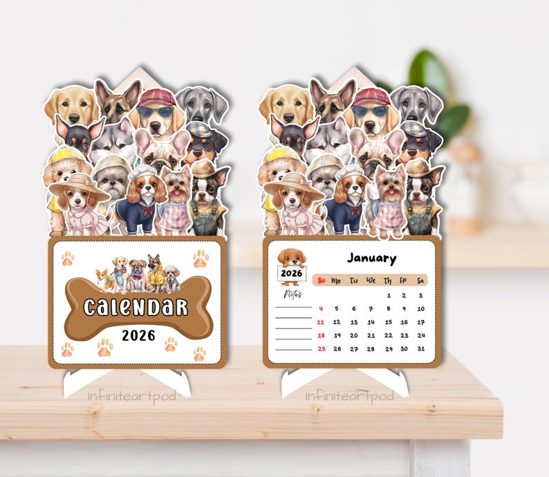 Dog Fashion Calendar 2026, Paw Calendar, Dog Lover, Instant Download ...