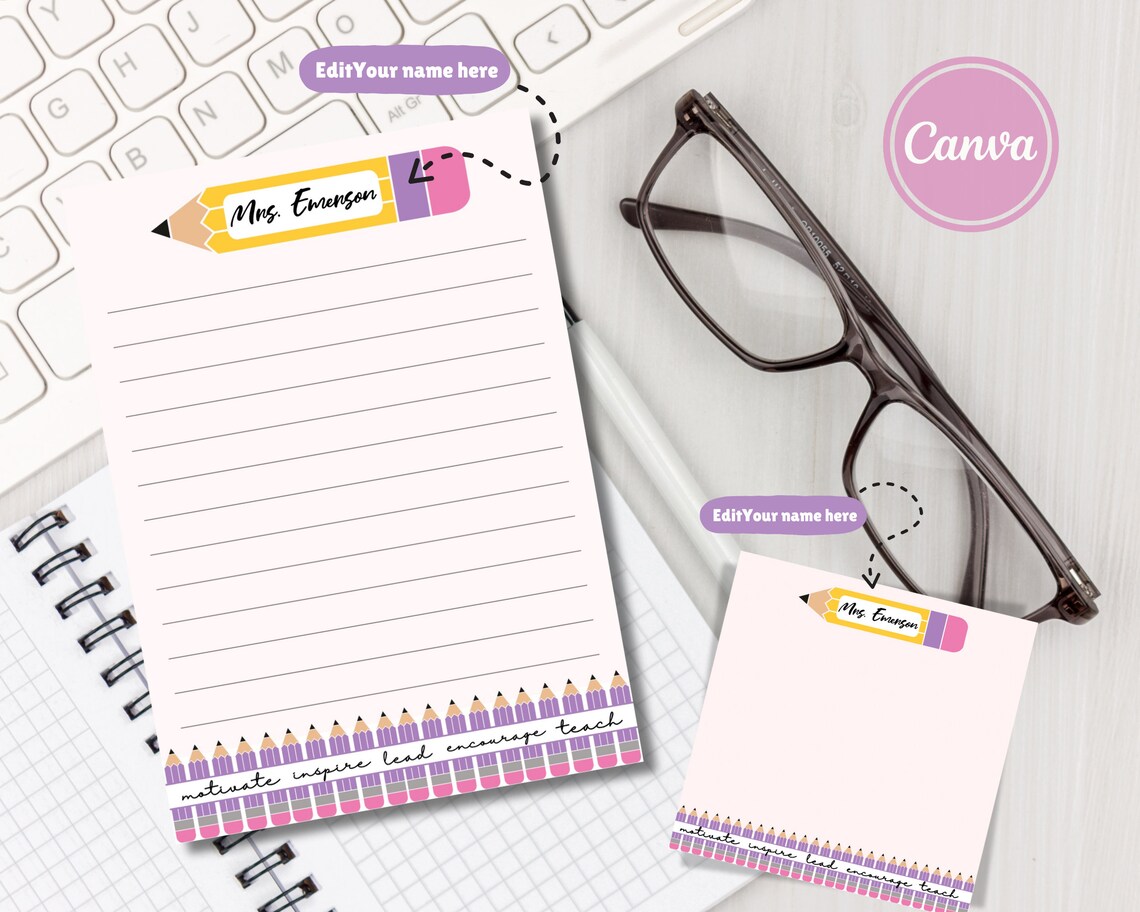 Editable Name Teachers Notepad, Custom Name Memopad, Editable Name ...