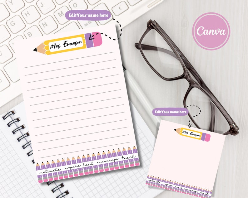 Editable Name Teachers Notepad, Custom Name Memopad, Editable Name ...