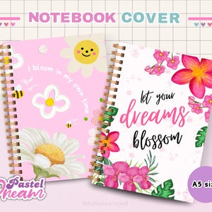 Floral Notebook Cover Printable, Digital Journal Cover, Flower Planner ...