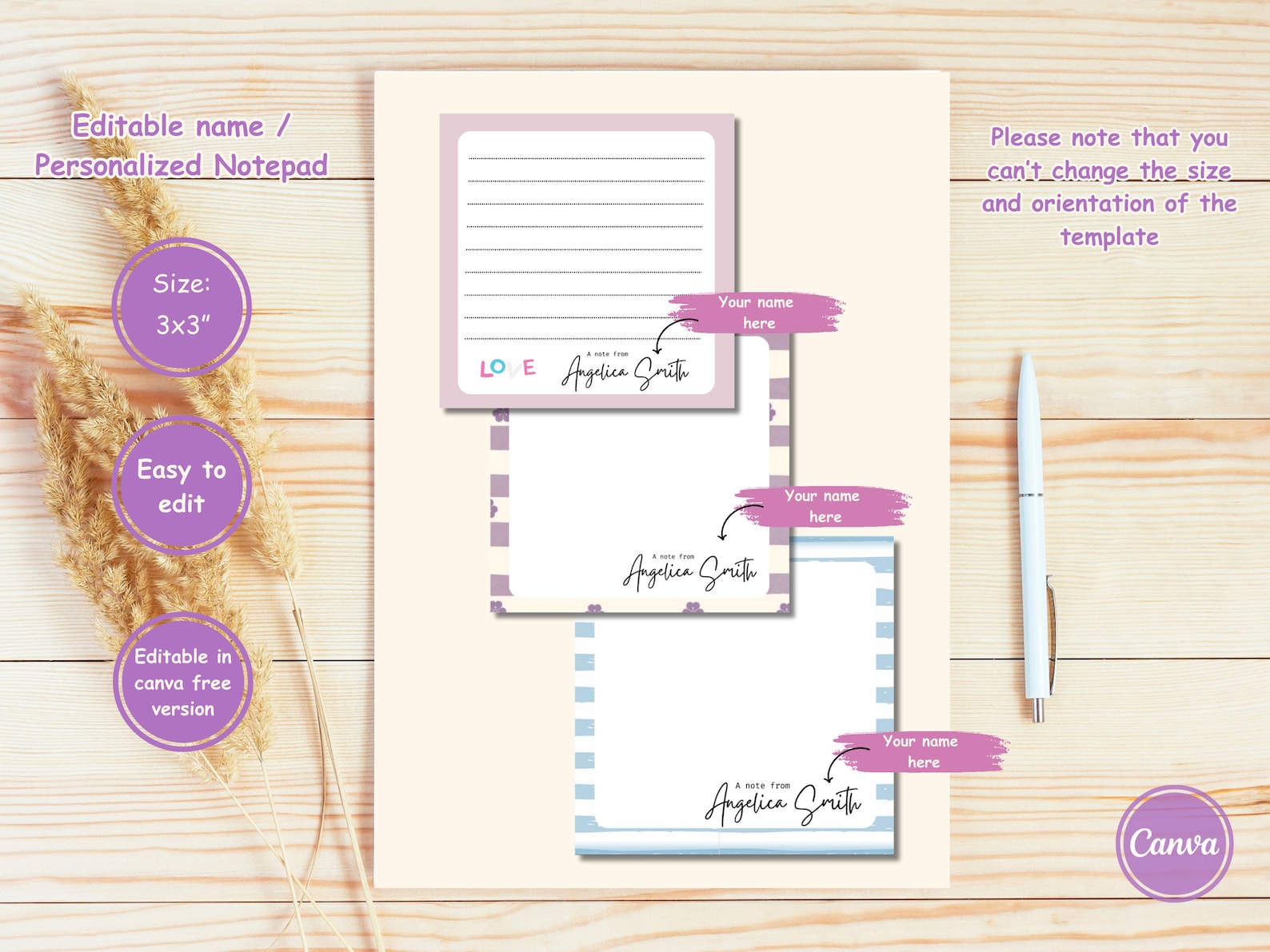 Personalized Name Notepad, Notepad Template, Editable Name Notepad, Custom Memopad, Custom ...