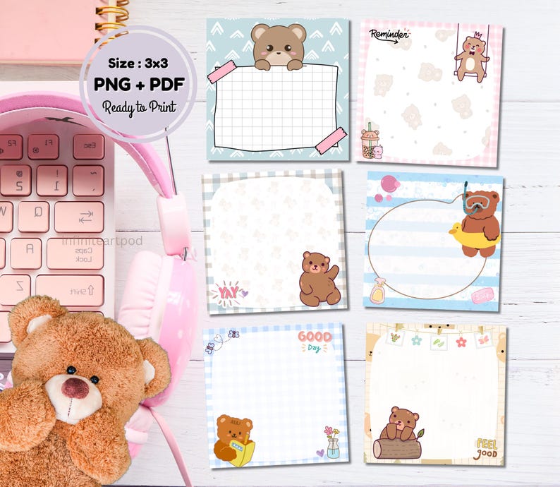 Bear Notepad, Kawaii Notepad, Cute Notepad, Bear Memopad, to Do List, Printable Notepad, Notepad ...