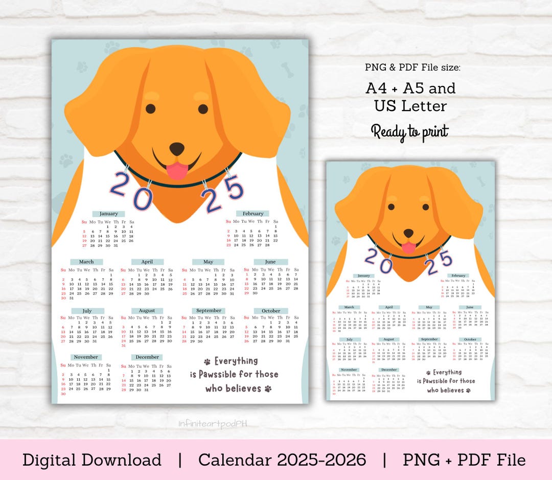 Dog Yearly Calendar, Dog Calendar 2025, Desk Calendar, Planner Calendar ...