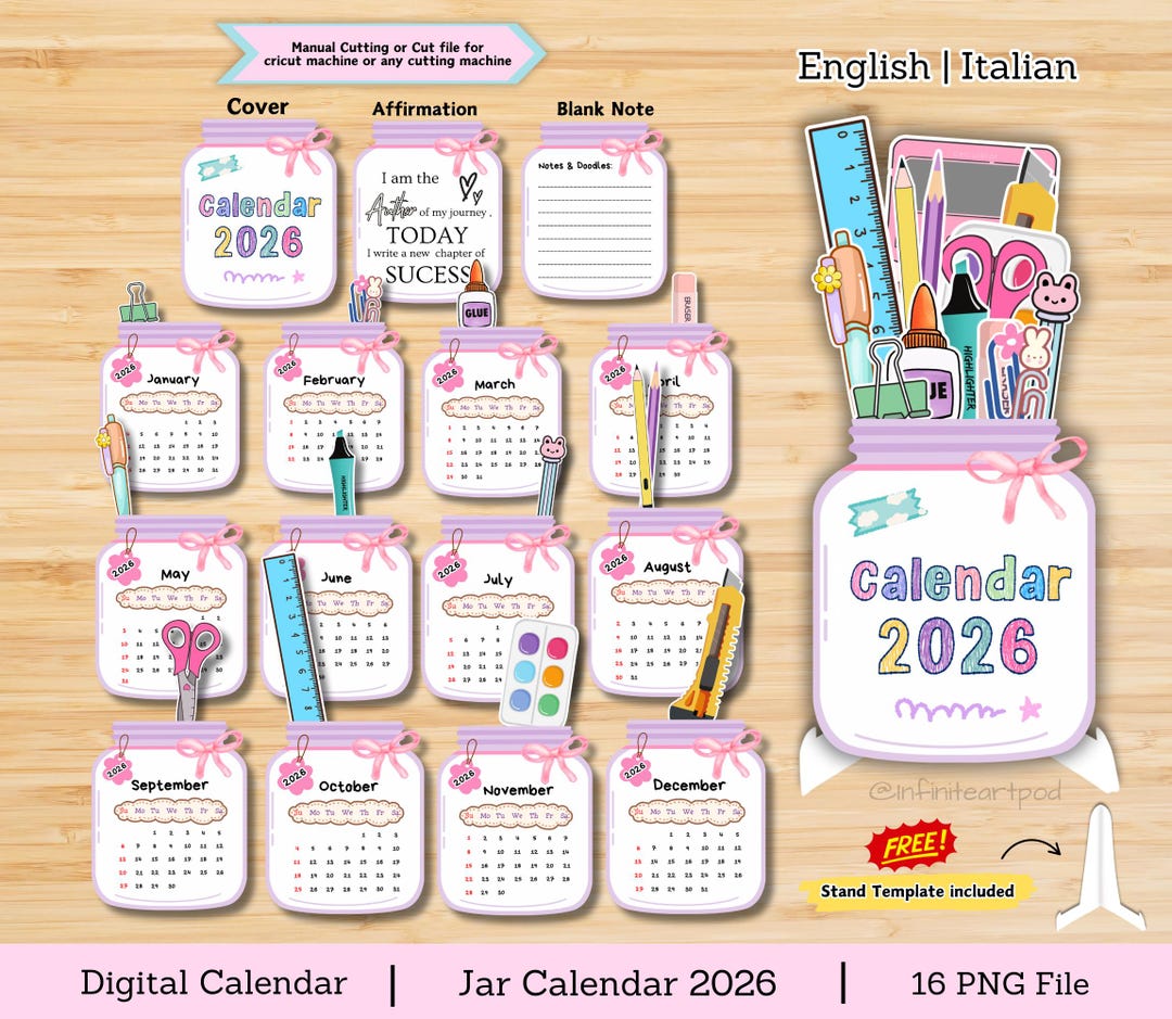 Teacher Desk Calendar, Jar Calendar 2026, Cricut Cut File (digital ...